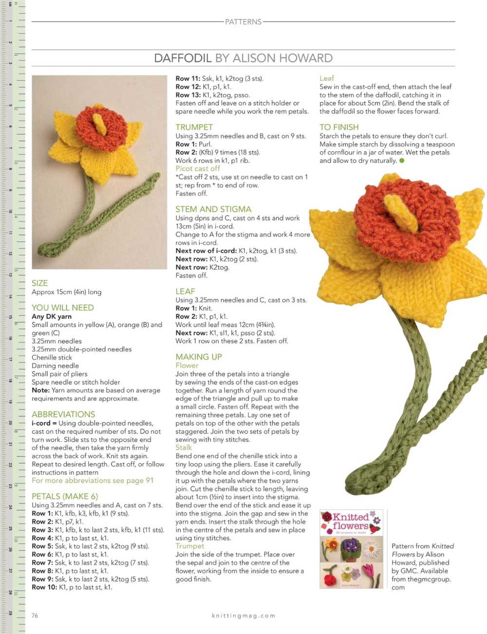 Simple pattern for knitting daffodils