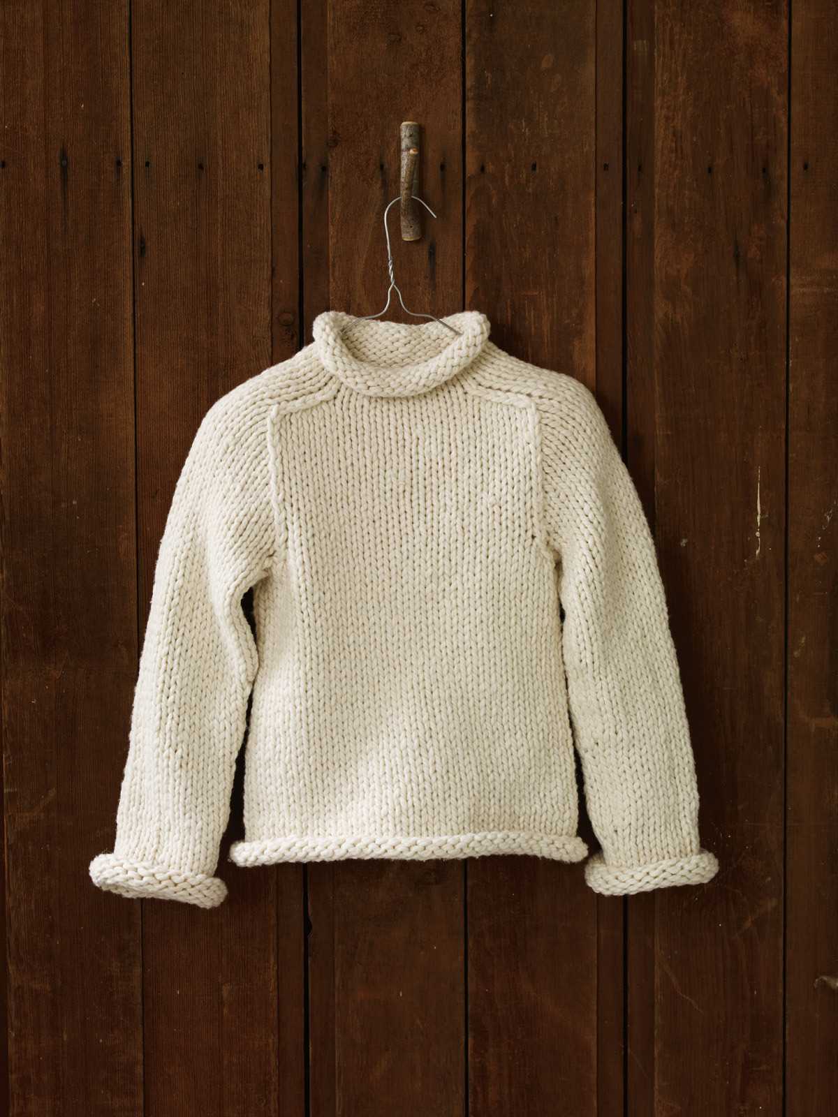Easy-to-follow pattern for a raglan sweater made with a machine knit
